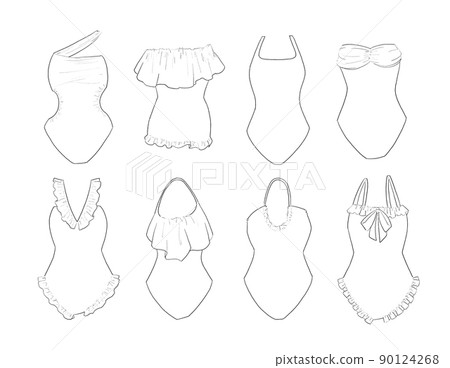 Swimsuit line drawing illustration set - Stock Illustration [90124268 ...