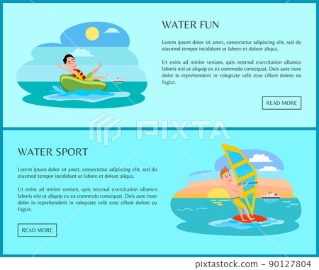 Fun Water Sport Banner with Happy People on Sea - Stock Illustration ...