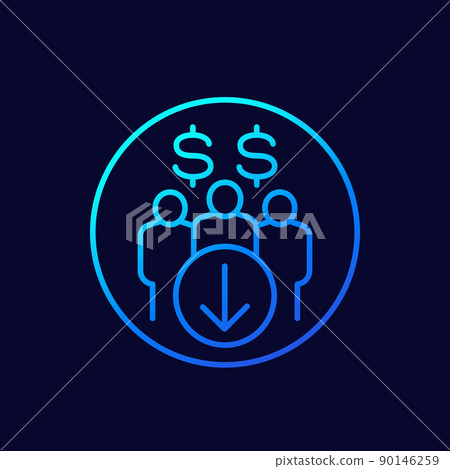 reduce labor costs icon with workers, line vector - Stock Illustration ...