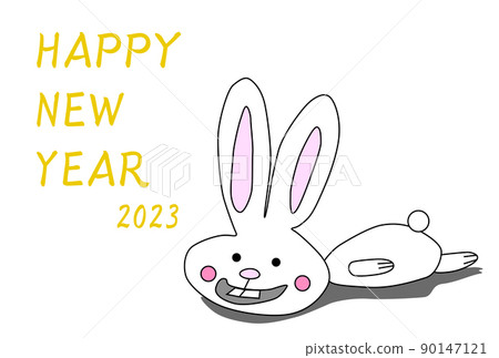 New Year's card material of cute weak rabbit - Stock Illustration ...