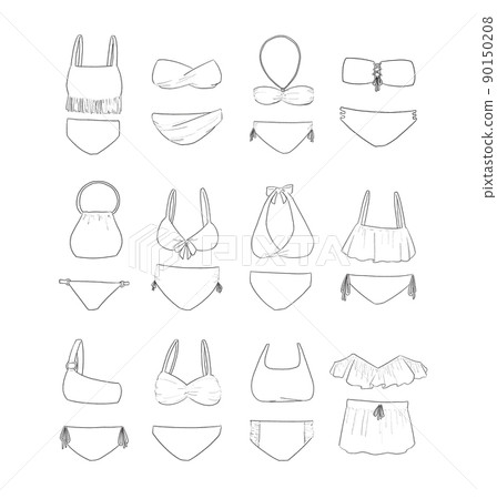Bikini swimsuit line drawing illustration set - Stock Illustration ...