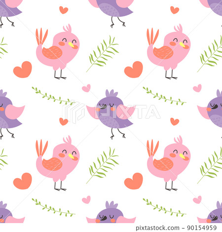 cute seamless pattern with pink birds on... - Stock Illustration ...