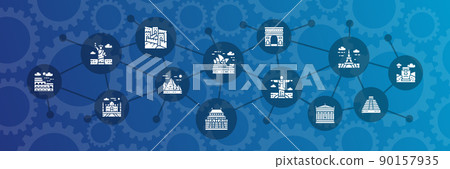 Travel Landmark web banner with white icons... - Stock Illustration ...