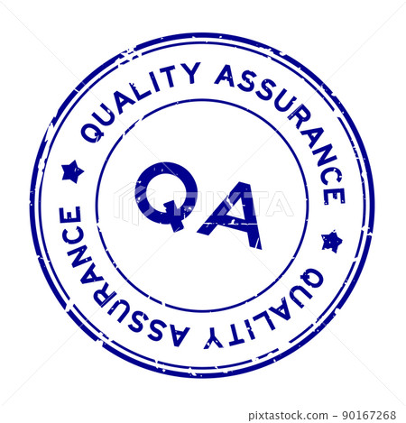Grunge blue QA quality assurance word round... - Stock Illustration ...