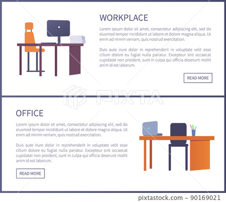 Office Workplace Web Posters Set with Empty Tables - Stock Illustration ...