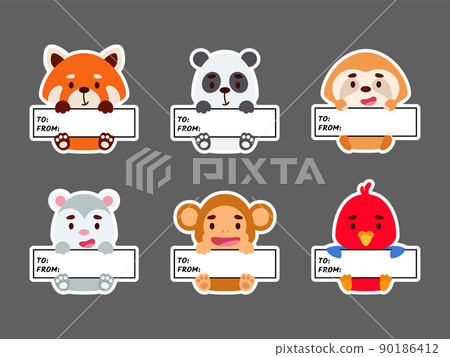 Sticky labels set of panda, sloth, red panda,... - Stock Illustration ...