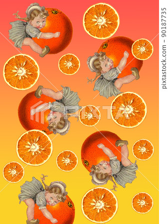 Collage wrapping paper wallpaper orange - Stock Illustration [90187735 ...