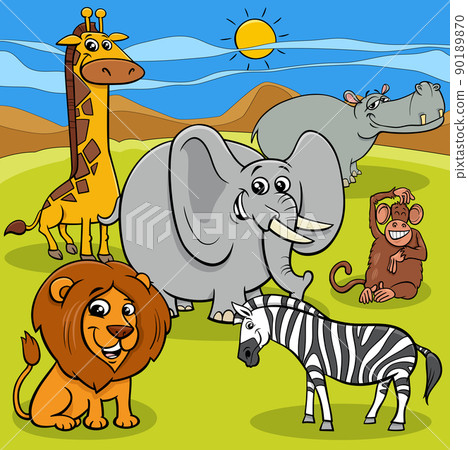 cartoon wild Safari animal characters group - Stock Illustration ...