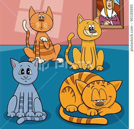cartoon cats and kittens animal characters group - Stock Illustration ...