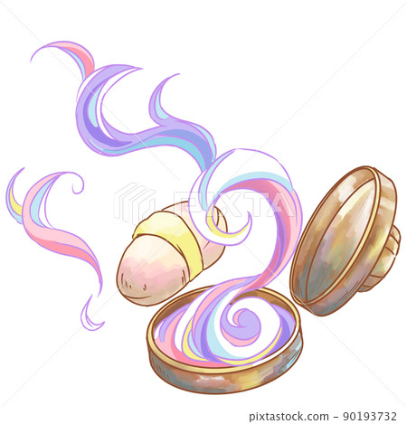 Cute foundation cosmetics with colorful puffs - Stock Illustration ...