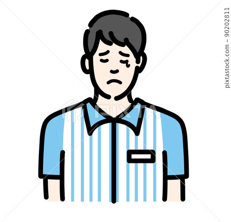 A young man in a convenience store clerk who is... - Stock Illustration ...