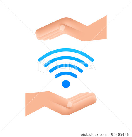Free wifi zone blue sign in hands icon. Free... - Stock Illustration ...