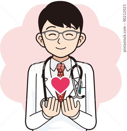 Male doctor with a heart_line drawing - Stock Illustration [90212023 ...
