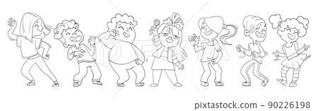 Dancing kids. Black and white. Cartoon characters - Stock Illustration ...