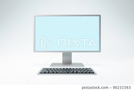 Silver PC monitor and keyboard, white background - Stock Illustration ...