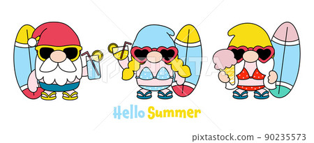 Gnomes surfboard summer, Filled clipart - Stock Illustration [90235573 ...