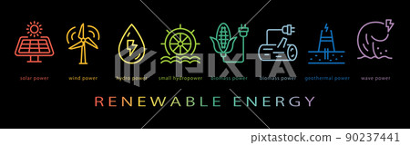 Renewable energy neon color line icon - Stock Illustration [90237441 ...