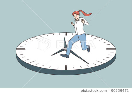 Young woman running on clock surface - Stock Illustration [90239471 ...