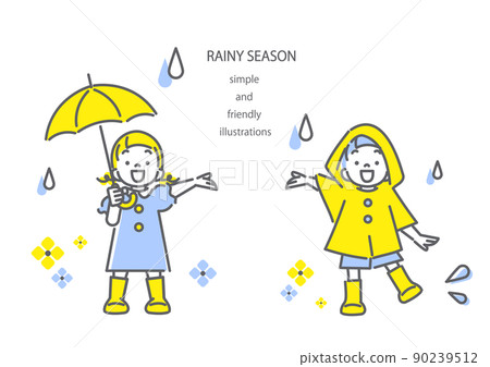 Children enjoying rainy days Girls Boys Simple... - Stock Illustration ...