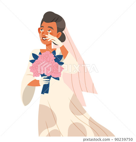 Crying Woman Bride with Flower Bouquet Weeping... - Stock Illustration ...
