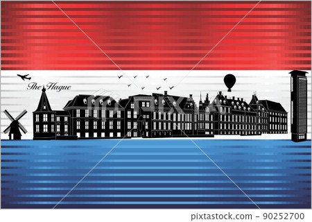 The Hague city skyline with flag of Netherlands... - Stock Illustration ...