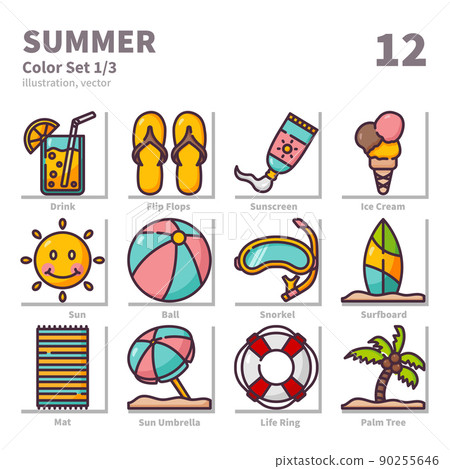 Summer icons set, color, vector and... - Stock Illustration [90255646 ...