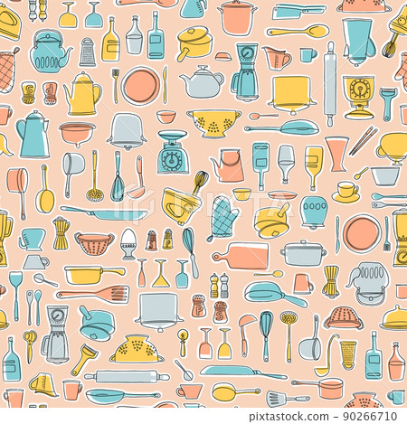 Simple kitchen item pattern, - Stock Illustration [90266710] - PIXTA