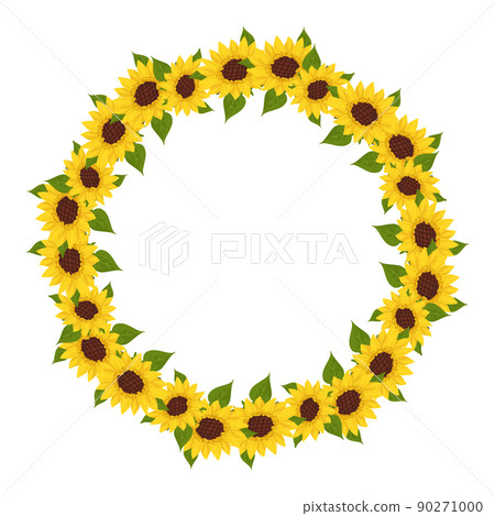 Yellow sunflower wreath with green leaves.... - Stock Illustration ...