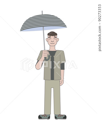 A man holding a parasol under the blue sky of... - Stock Illustration ...