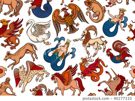 Heraldic mythical animals and creatures. - Stock Illustration [90277310 ...