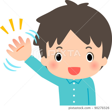 A smiling man waving his hand - Stock Illustration [90278326] - PIXTA