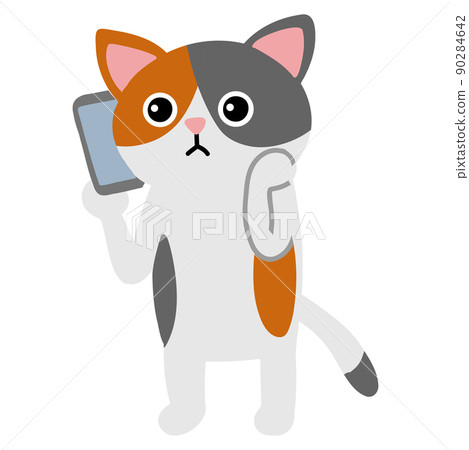 A cat making a phone call on a smartphone - Stock Illustration ...