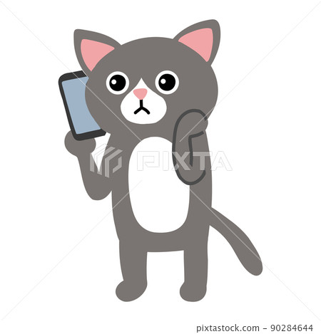A cat making a phone call on a smartphone - Stock Illustration ...