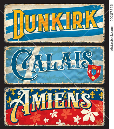 Dunkirk, Calais, Amiens French city travel... - Stock Illustration ...