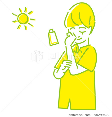 Men who apply sunscreen Simple line drawing - Stock Illustration ...