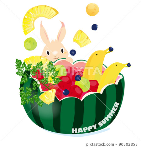 Watermelon fruit punch and rabbit - Stock Illustration [90302855] - PIXTA