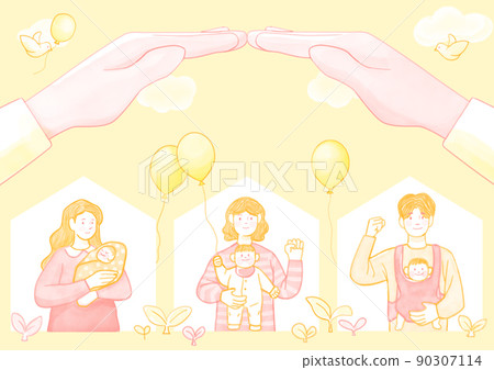 color pencil drawing of happy family - Stock Illustration [90307114 ...