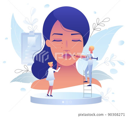 Lip contouring procedure at beautician flat vector - Stock Illustration ...