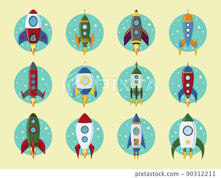 Vector retro space rocket ship icon set in a... - Stock Illustration ...