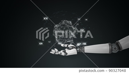 Robotic hand presenting polygon structure... - Stock Illustration ...