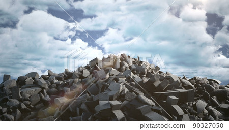 Debris rocks against sky and cloud background - Stock Illustration ...