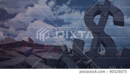 Financial data processing over broken dollar... - Stock Illustration ...