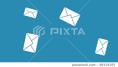 Image of emails floating over globe on blue... - Stock Illustration ...