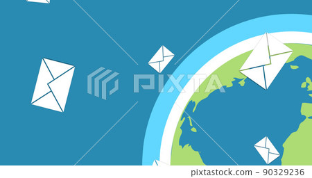 Image of emails floating over globe on blue... - Stock Illustration ...