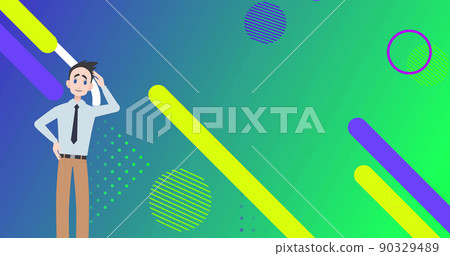 Image of man icon over colorful shapes on green... - Stock Illustration ...