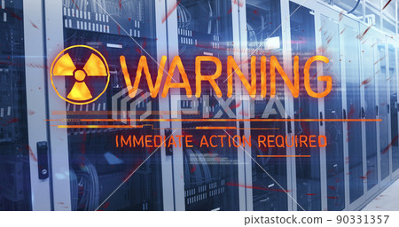 Image of warning text and symbol over server room - Stock Illustration ...