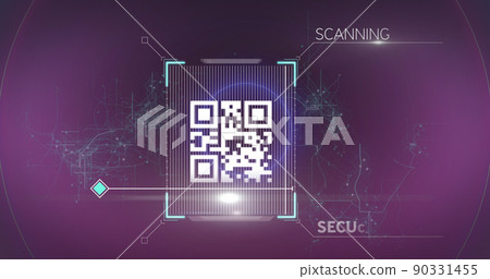 Image of neon circles over qr code on violet... - Stock Illustration ...