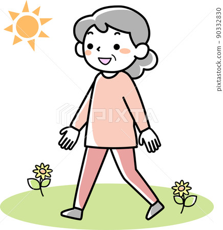 Senior woman taking a walk in the sun - Stock Illustration [90332830 ...