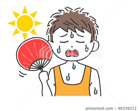 Illustration of a man fanning with a fan - Stock Illustration [90339211 ...