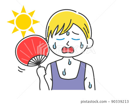 Illustration of a white man fanning with a fan - Stock Illustration ...